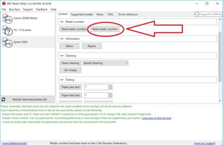 WIC Reset Utility - プリンターの廃インクエラーを解除